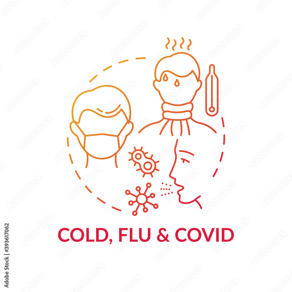 Cold, flu and covid concept icon. Contagious respiratory illness idea ...