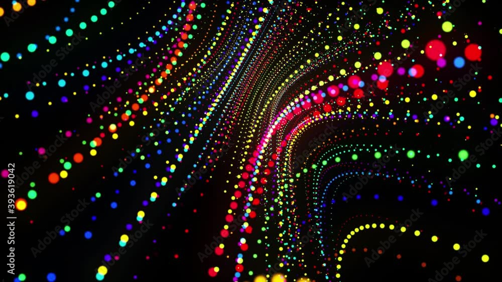 abstract 3d loop background with glowing particles lined up in a row ...