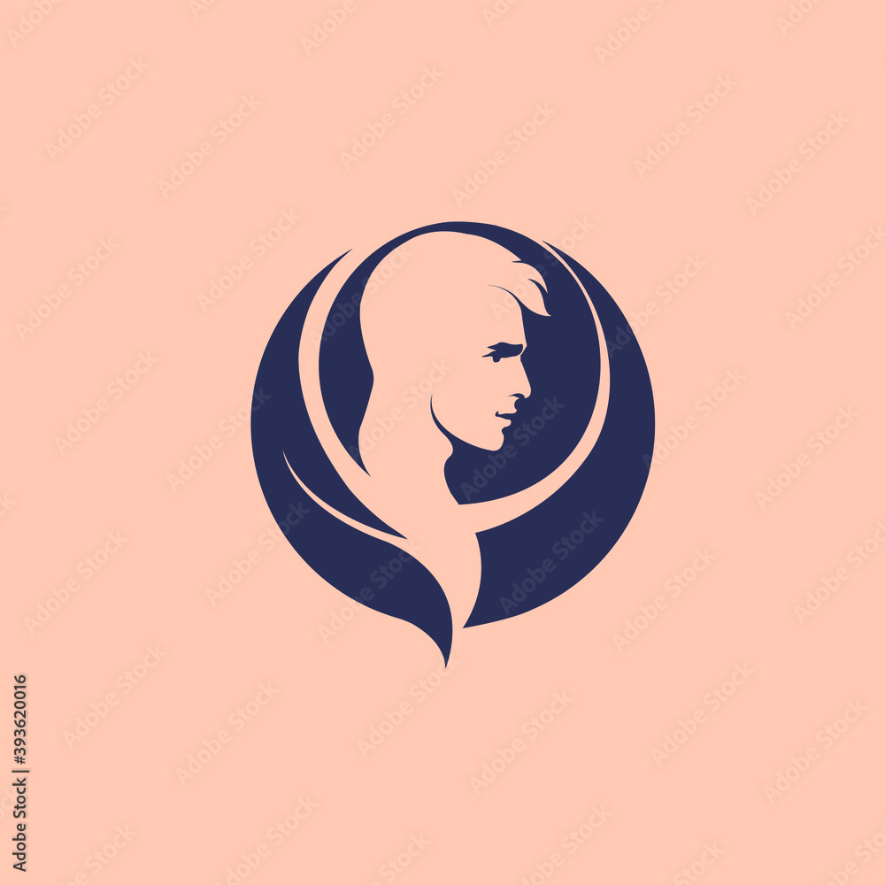Man portrait logo in a circle shape.Profile view handsome male ...