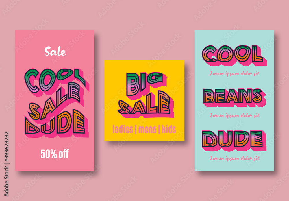 Text Effect Social Posts Layout Set Stock Template | Adobe Stock