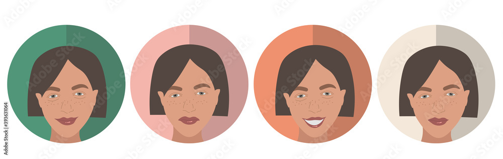 woman face expression, vector set of mood, persona profile collection ...