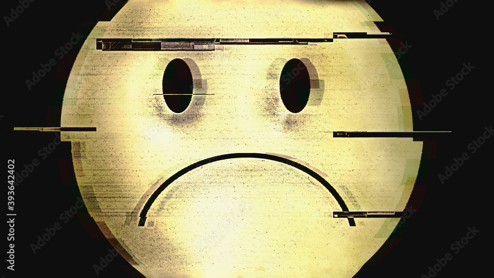 A big grim smile icon, representing a sad yellow face, with an ...