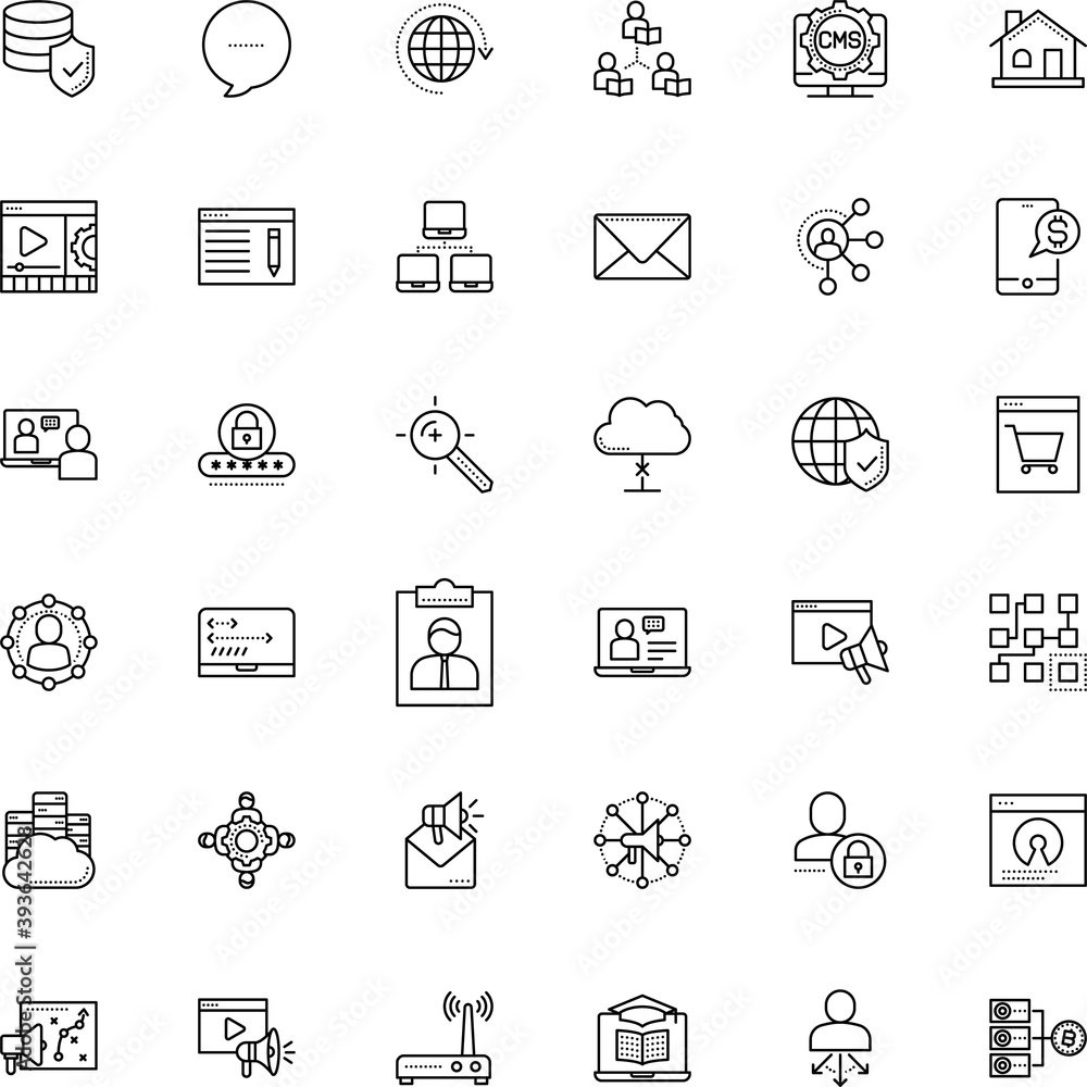 internet vector icon set such as: keyword targeting, integration ...