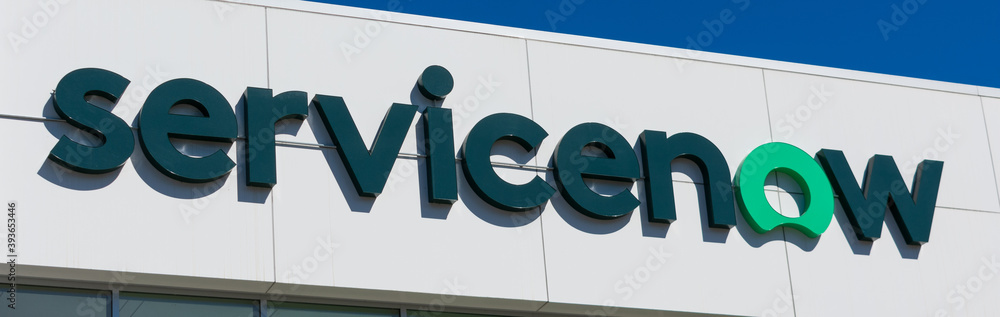 ServiceNow logo atop of American cloud computing company global ...