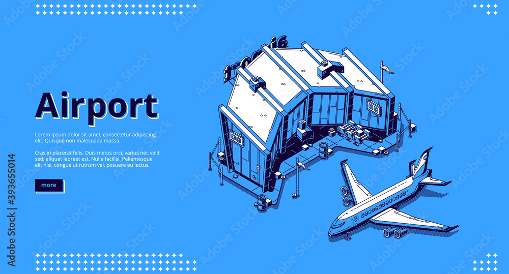 Airport terminal and airplane. Isometric illustration of plane ...