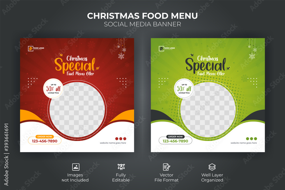 Merry Christmas food menu social media post banner template design ...