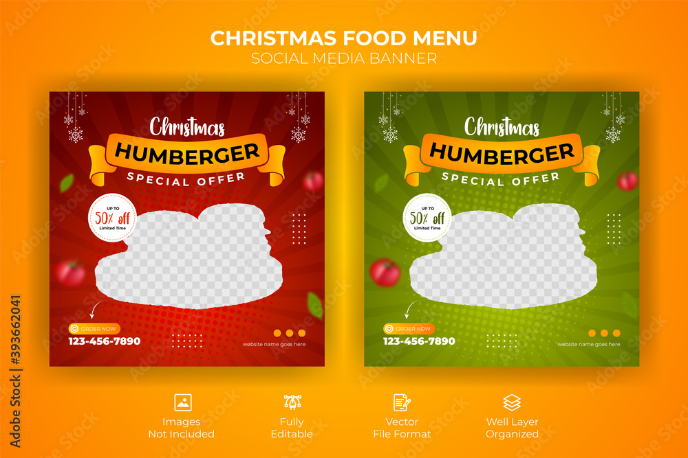 Merry Christmas food menu social media post banner template design ...