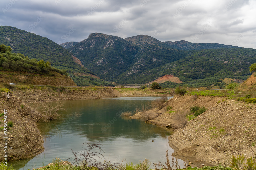 Lakeside landscapes near the sunken ghost village of Sfendili in the ...