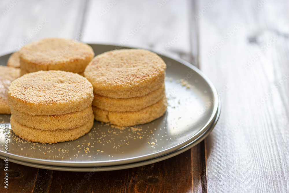 Moroccan Harcha Semolina pan fried. Flatbread served with honey or ...