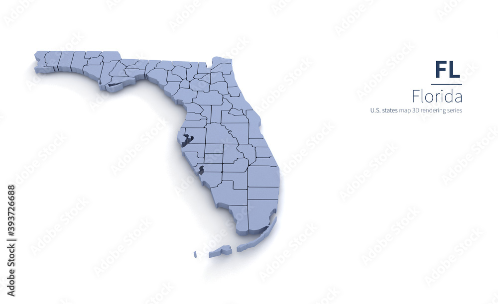 Florida State Map 3d. State 3D rendering set in the United States ...