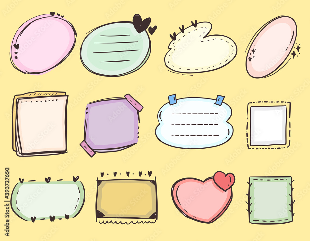 Cute colorful frame notes to do list drawing doodle vector collection ...
