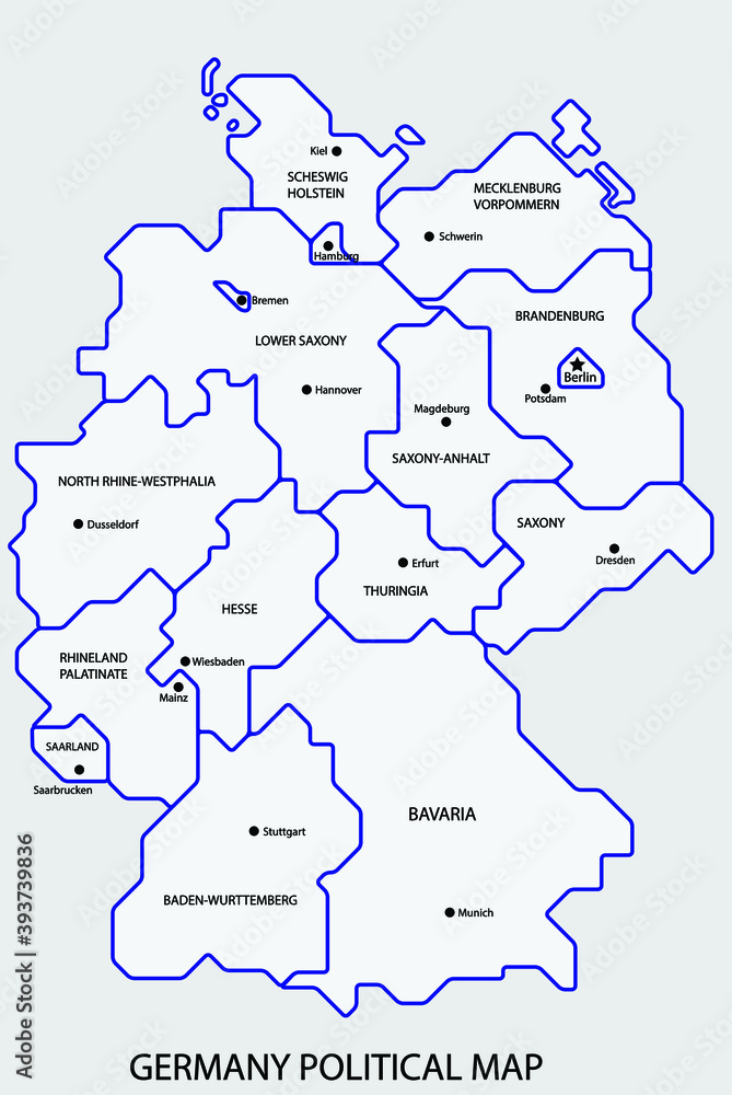 Germany political map divide by state colorful outline simplicity style ...