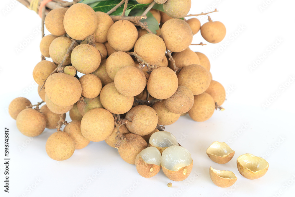 fresh longan (Dimocarpus longan) and Peel show the white meat on a ...
