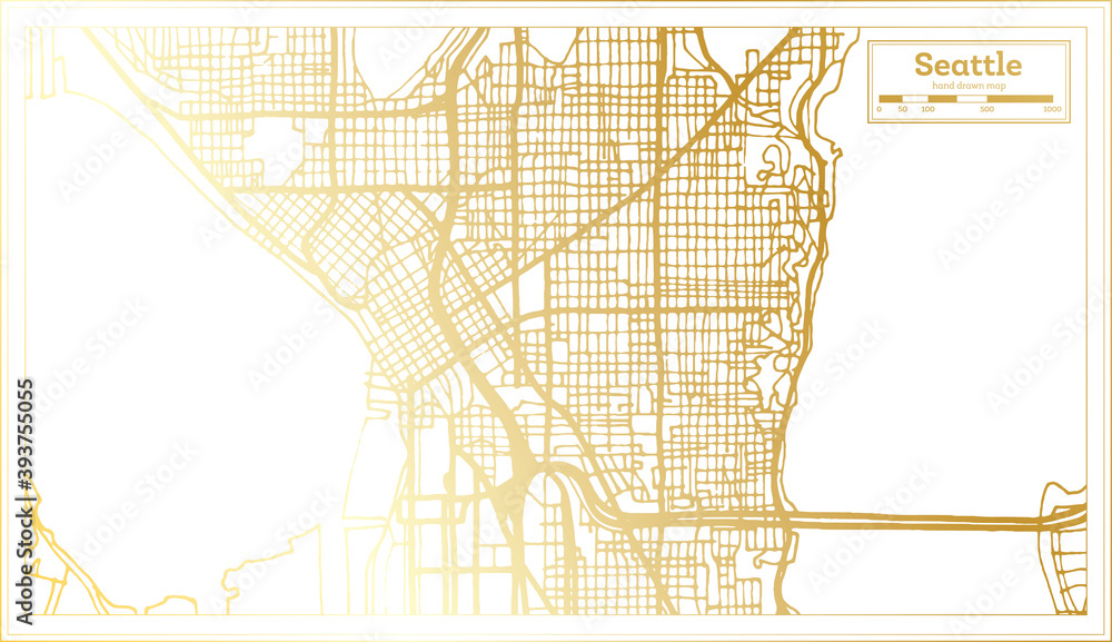 Seattle USA City Map in Retro Style in Golden Color. Outline Map. Stock ...