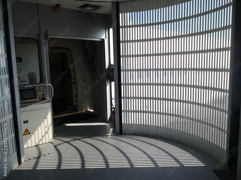 Airway to the plane, jet bridge for passenger. Airline and aviation ...