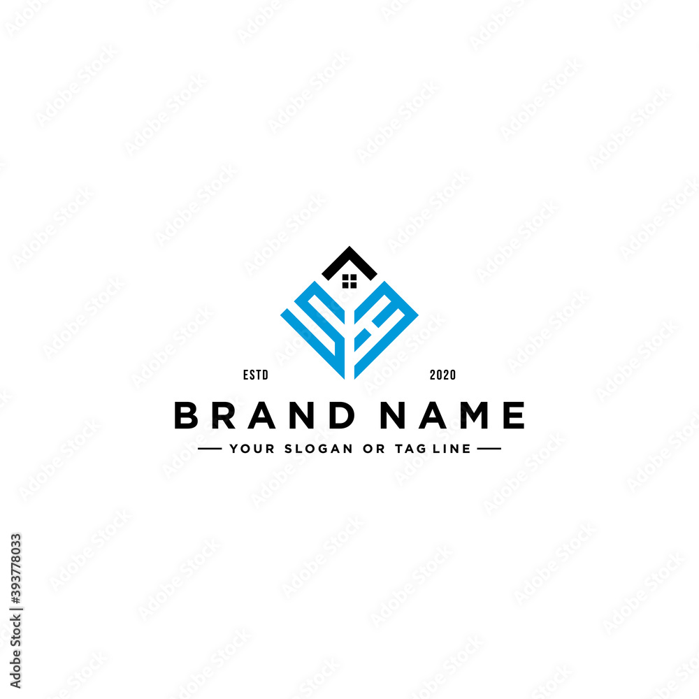 letter SH square with roof house Logo design concept vector Stock ...