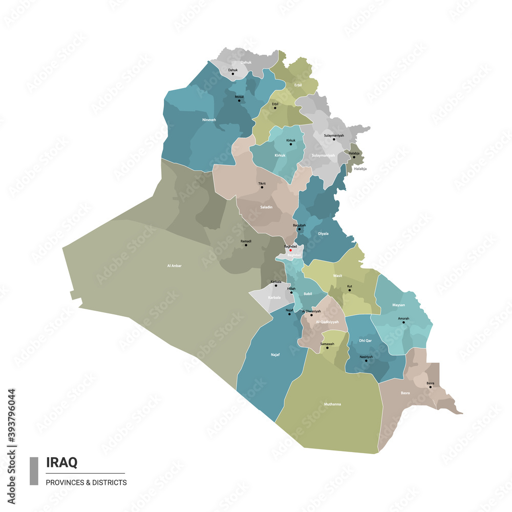 Iraq higt detailed map with subdivisions. Administrative map of Iraq ...