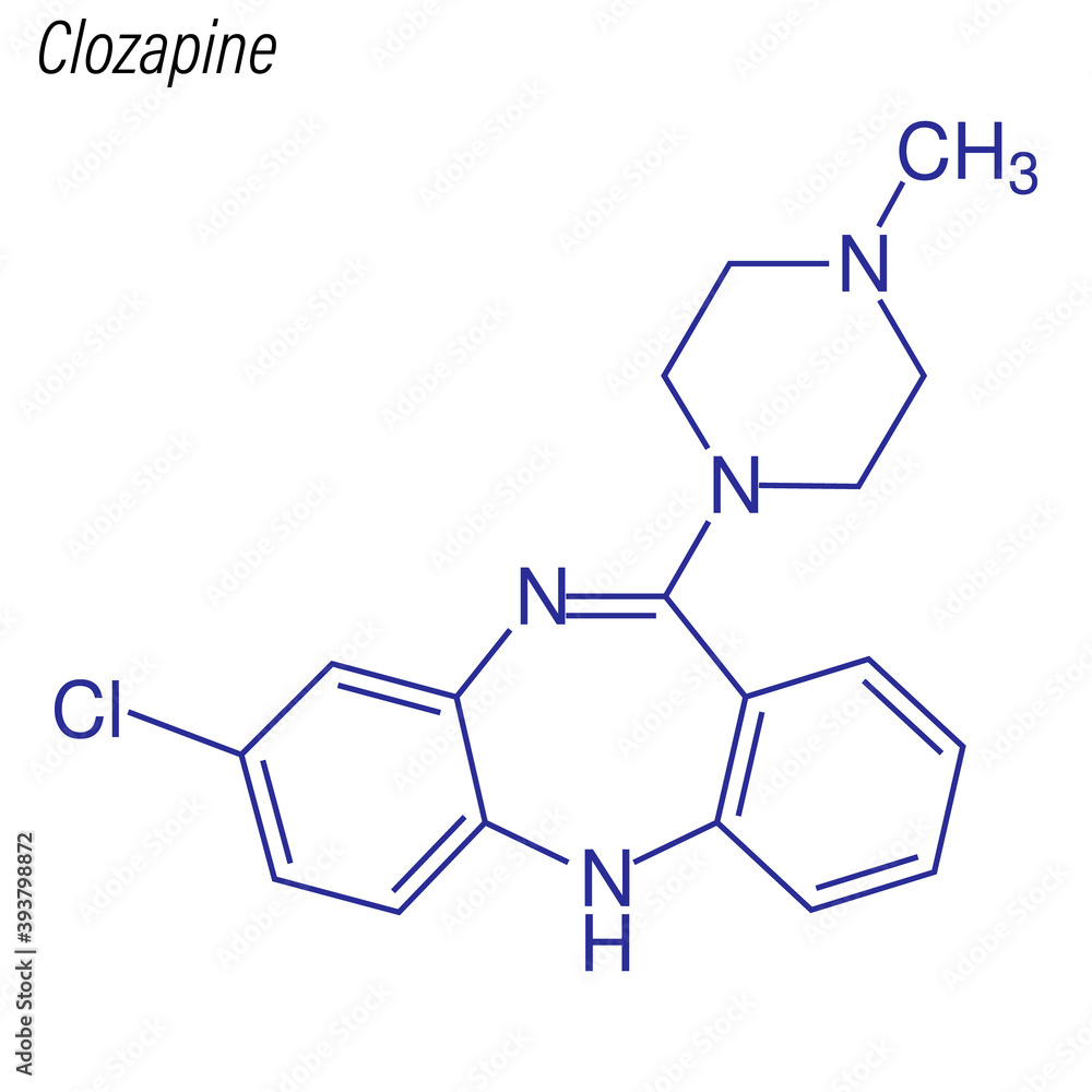 Vector Skeletal formula of Clozapine. Drug chemical molecule. Stock ...