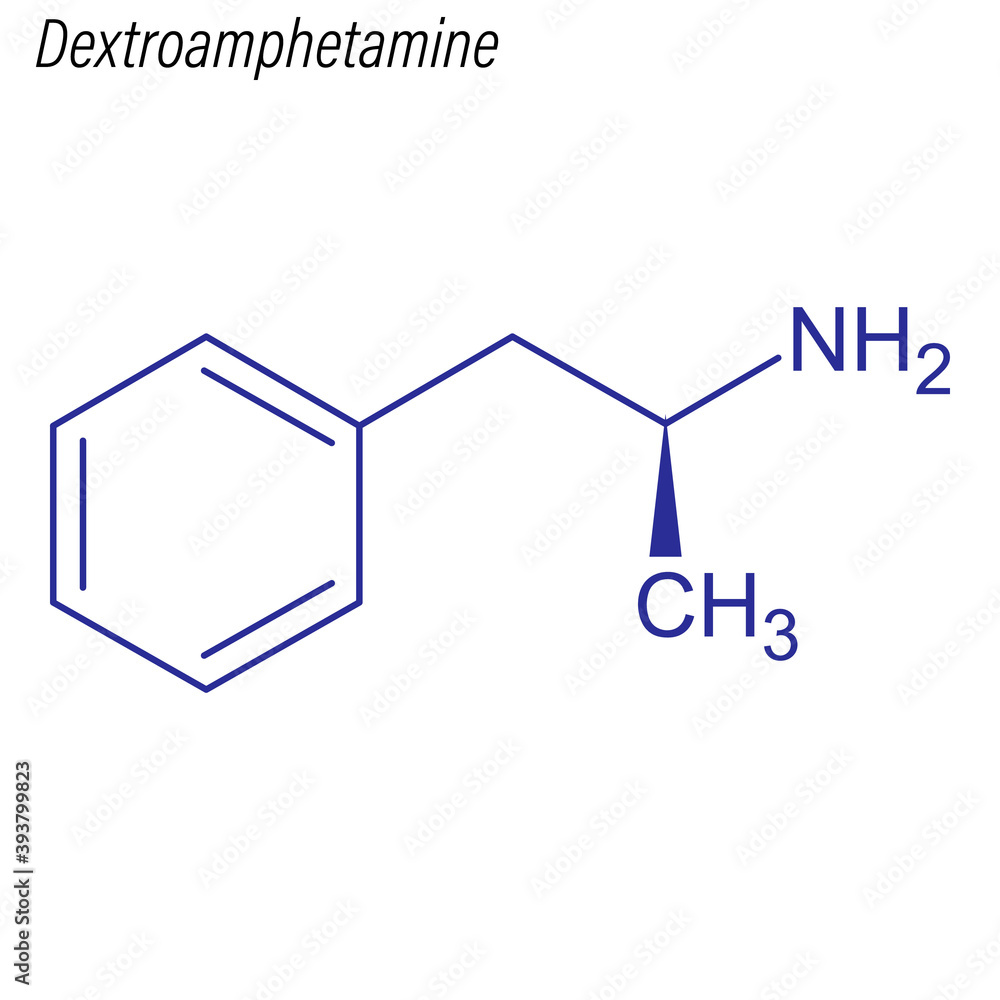 Vector Skeletal formula of Dextroamphetamine. Drug chemical molecule ...