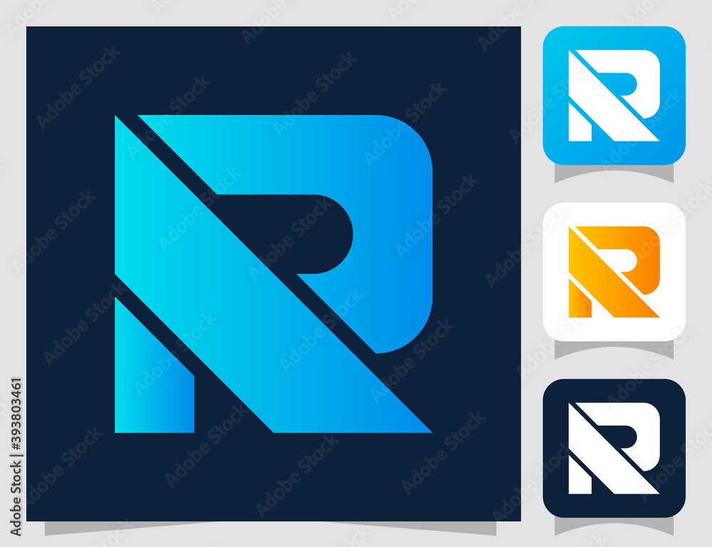 alphabet letter r logo icon in outline and solid style, suitable for UI ...