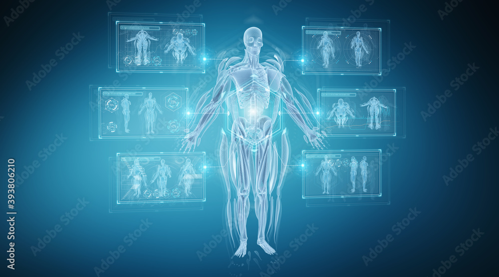Digital x-ray human body holographic scan projection 3D rendering Stock ...