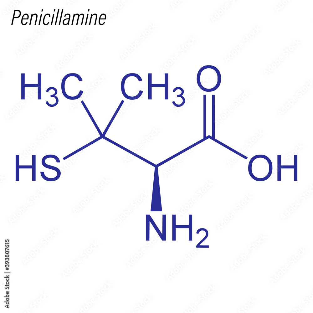 Vector Skeletal formula of Penicillamine. Drug chemical molecule. Stock ...