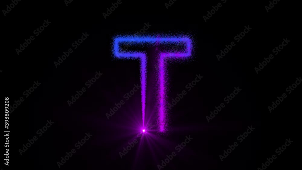 T - Glowing point of light shapes the outline of the letter T and ...
