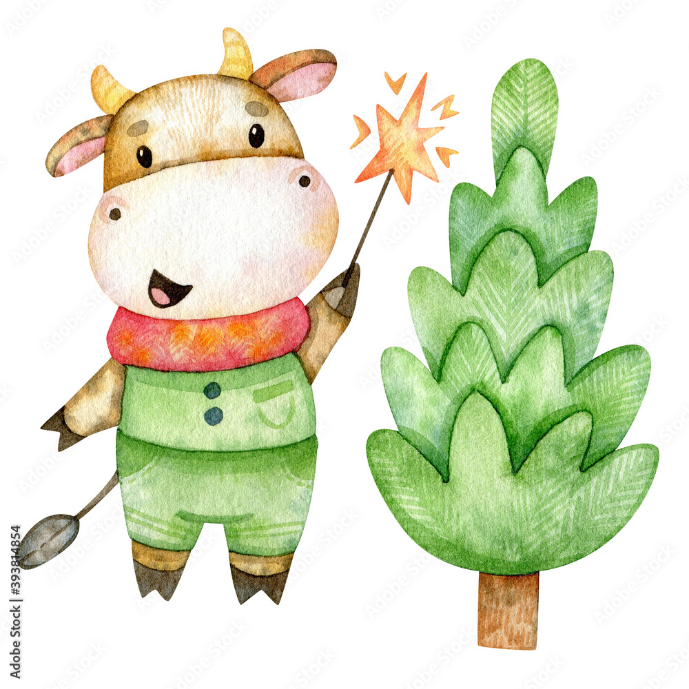 Watercolor cartoon illustration. Christmas holidays. Winter holidays ...