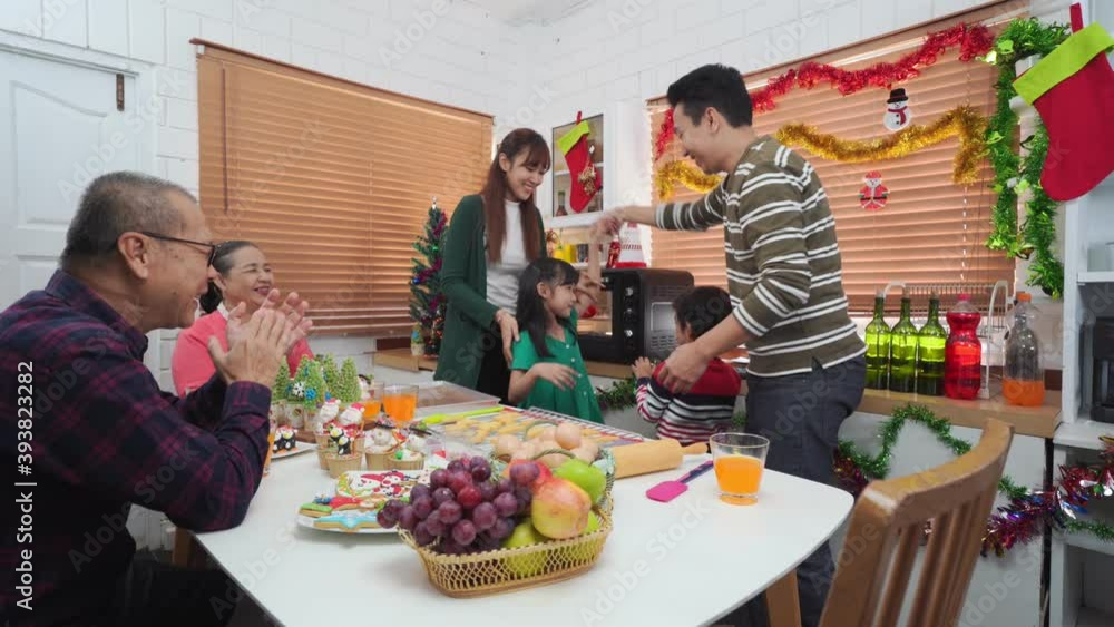 Multi-generation Asian family spent good time together at Christmas ...