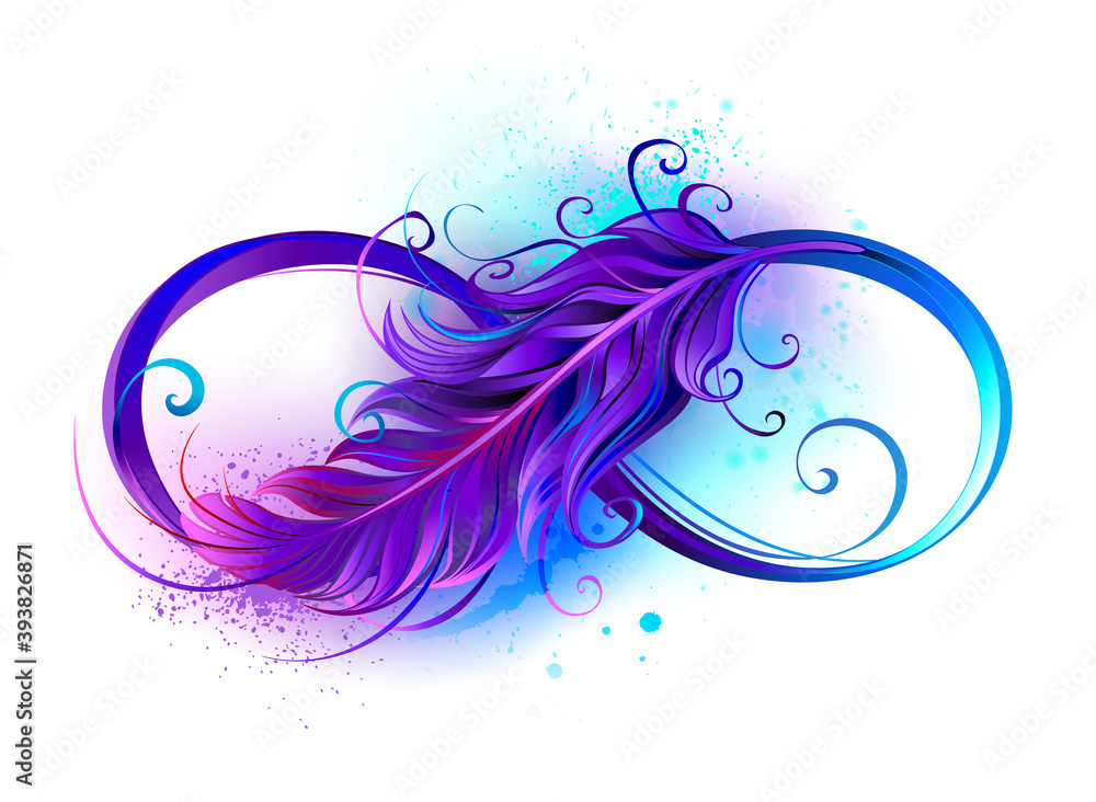 Infinity symbol with purple feather Stock Illustration | Adobe Stock