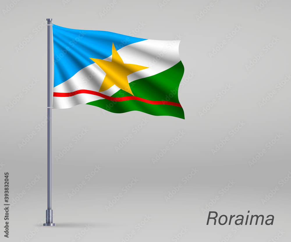 Waving flag of Roraima - state of Brazil on flagpole. Template for ...