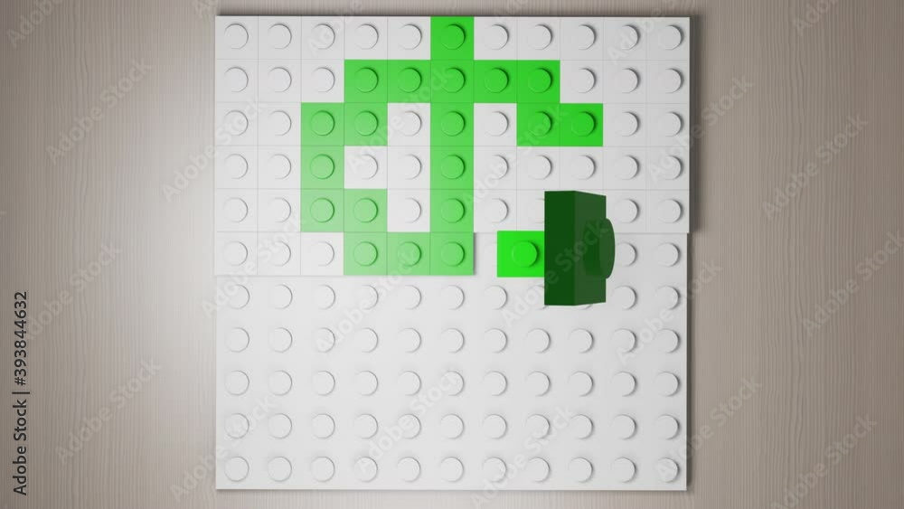 icon made from blocks. Animation of plastic bricks are falling down on ...