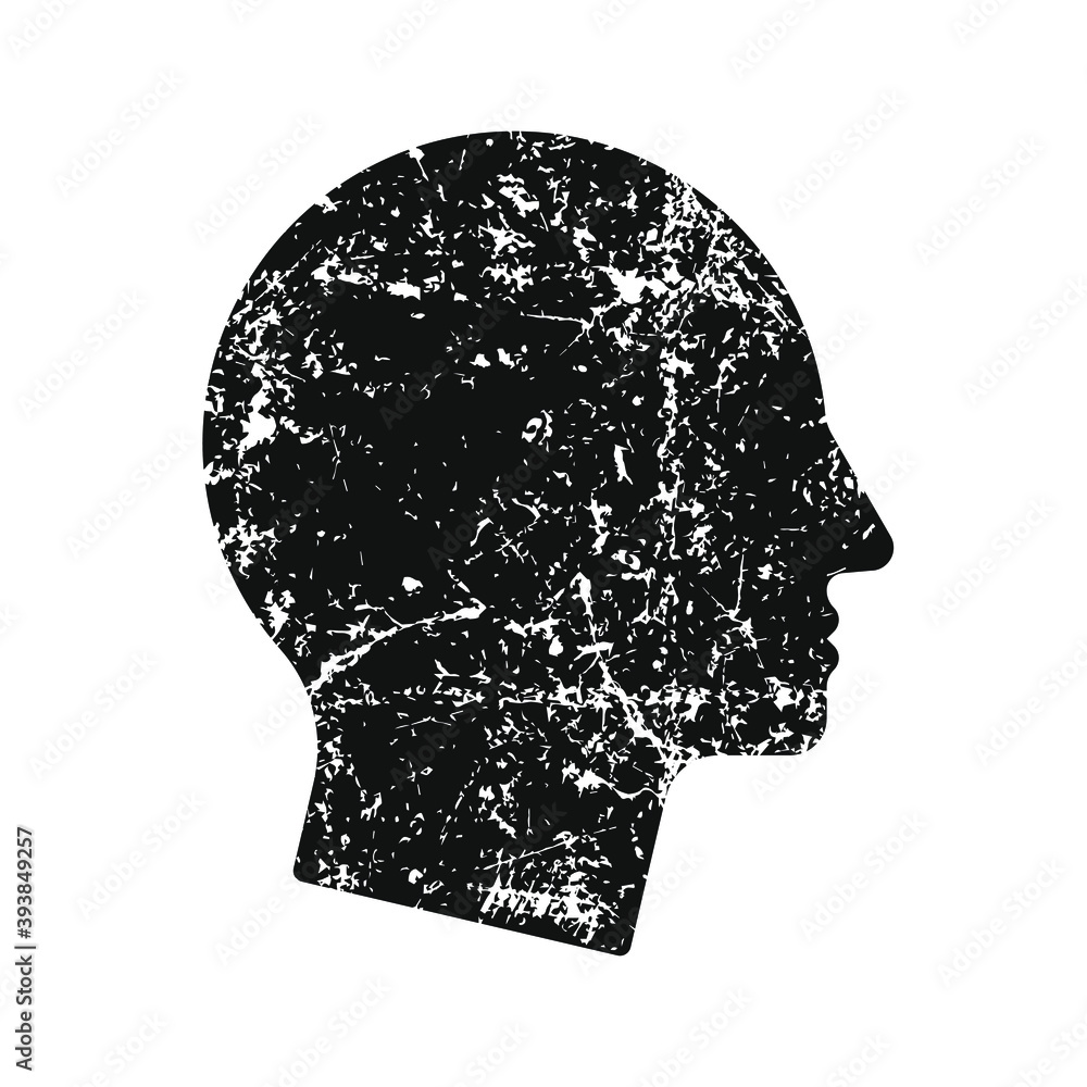 Human head shape vector icon. Grunge texture. Person side profile ...