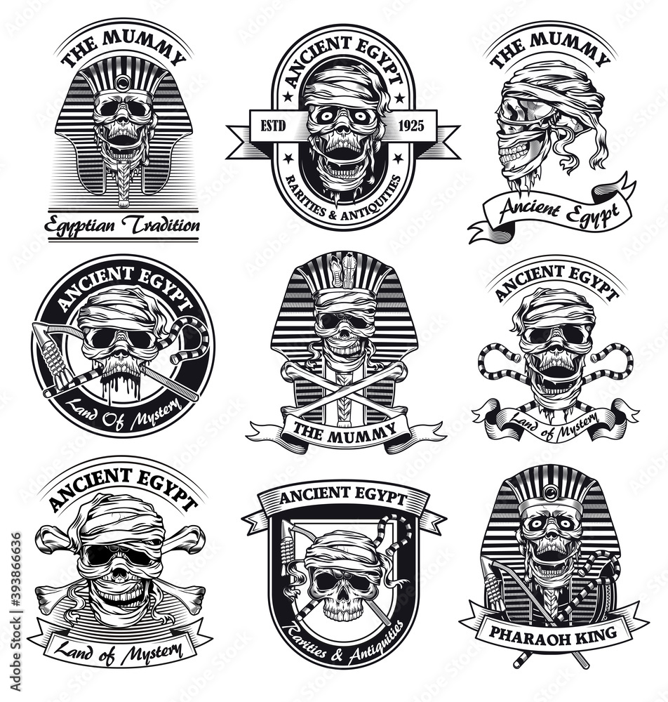 Retro ancient Egypt stickers vector illustration set. Vintage ...