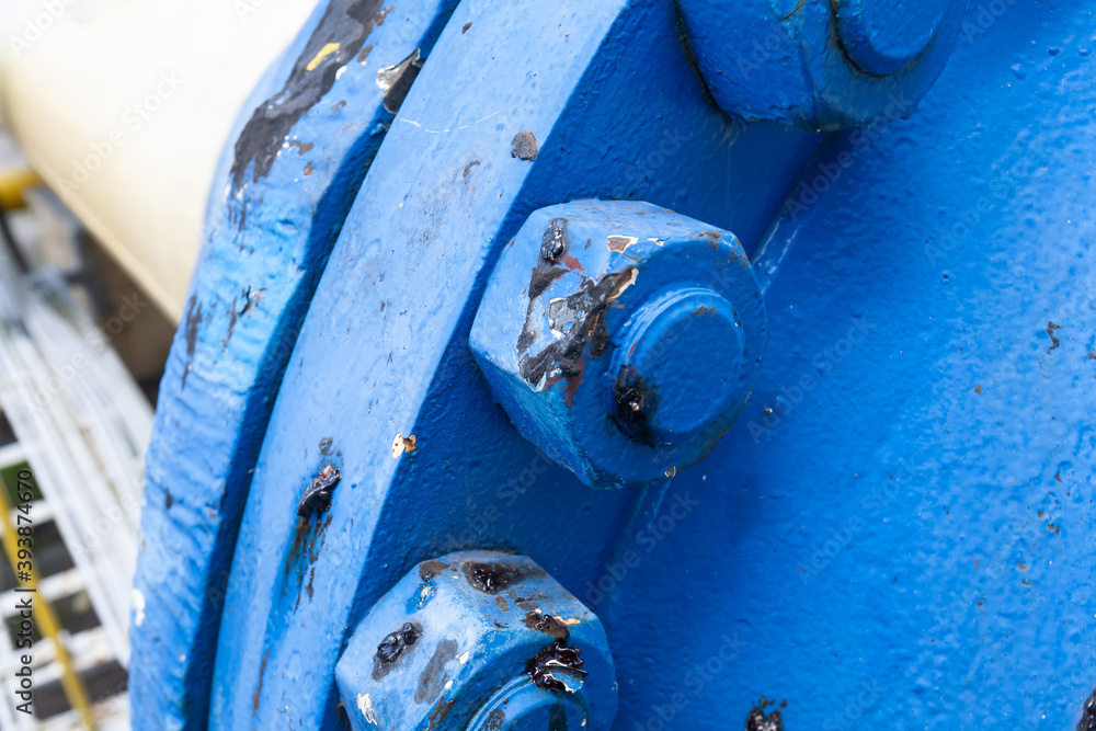 Bolted pipe connection on the gas main pipeline. Fragment of a flange ...
