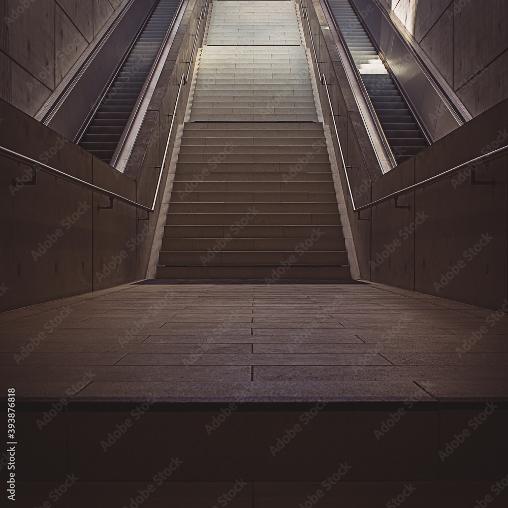 Steps In Illuminated Underground Walkway Stock Photo | Adobe Stock