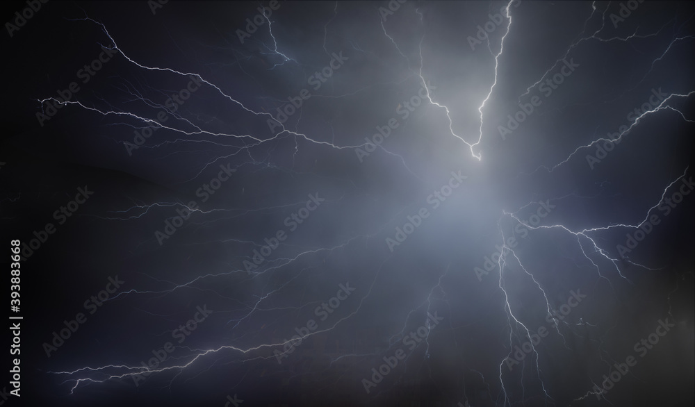 bright yellow lightning on blue dark sky Stock Photo | Adobe Stock