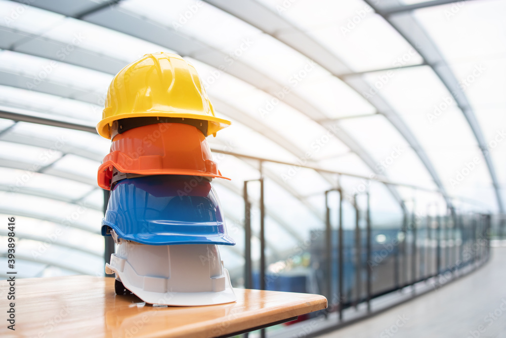 Multicolour Safety Construction Worker Hats. Teamwork of the ...