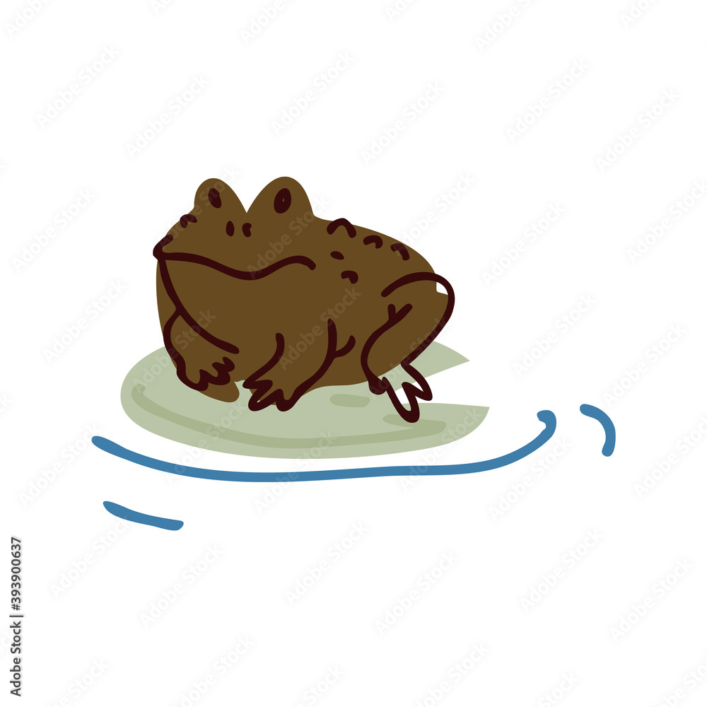 Cute cartoon frog on pond lily pad lineart vector illustration. Simple ...