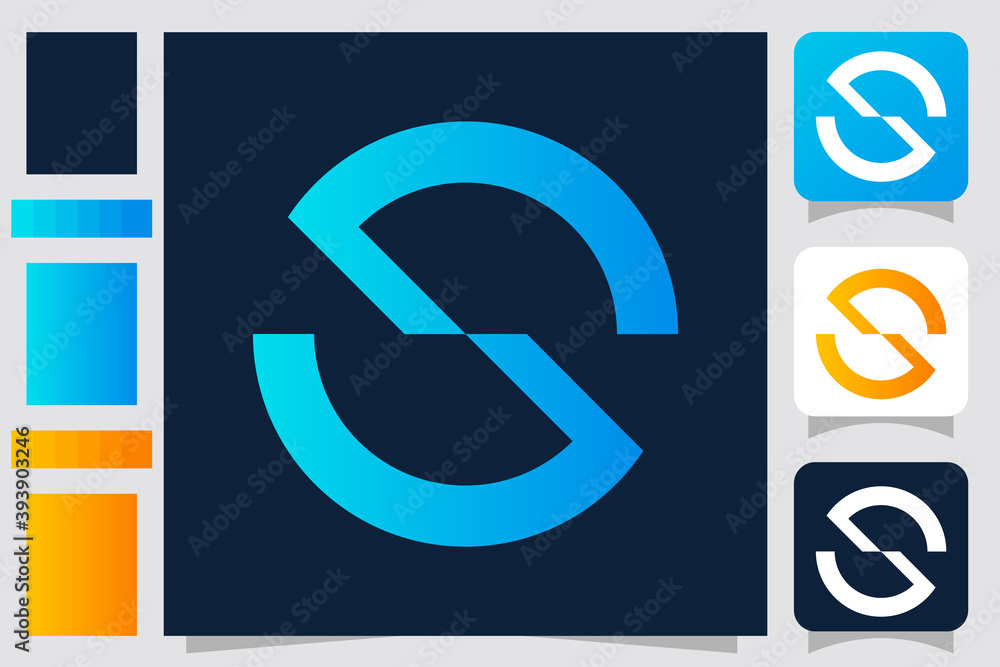 alphabet letter s logo icon in outline and solid style, suitable for UI ...