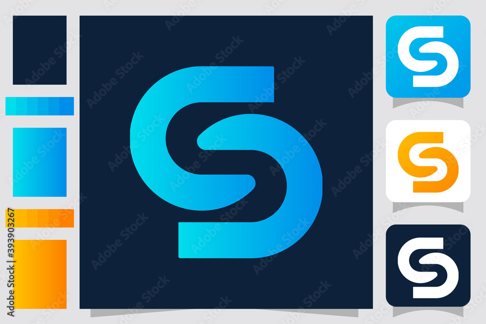 alphabet letter s logo icon in outline and solid style, suitable for UI ...