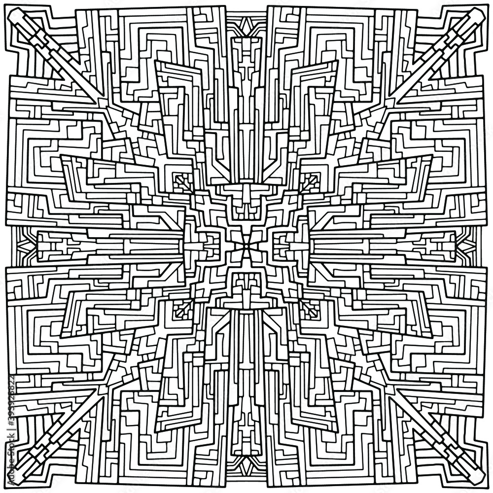 square mandala drawn with ornaments and abstract mosaic on a white ...