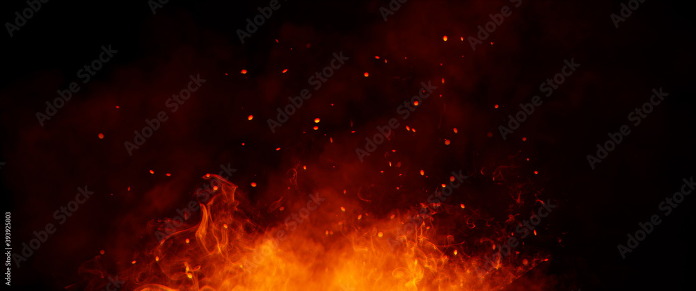 Panoramic view fire on isolated background. Perfect explosion effect ...