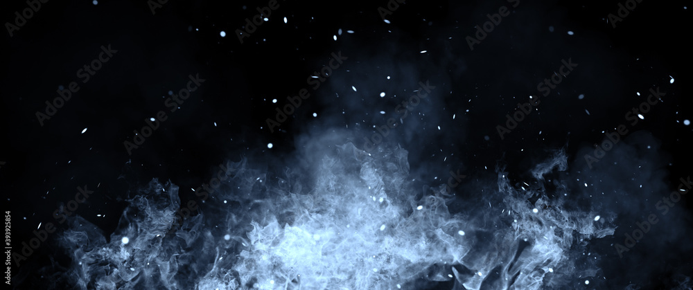 Panoramic view blue fire on isolated background. Perfect explosion ...