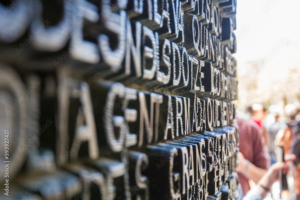 BARCELONA, SPAIN - 02 APRIL 1015: Convex letters and name ESUS written ...