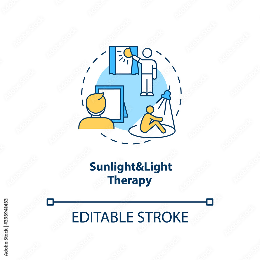 Sunlight and light therapy concept icon. SAD treatment idea thin line ...