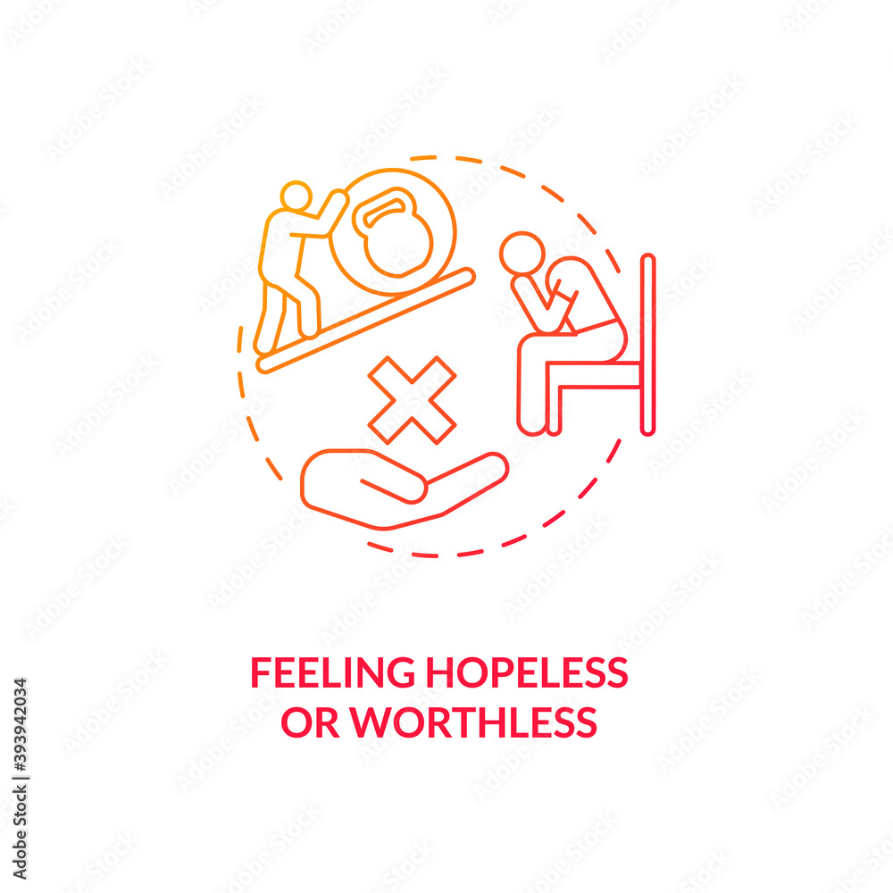 Feeling hopeless and worthless concept icon. SAD symptom idea thin line ...