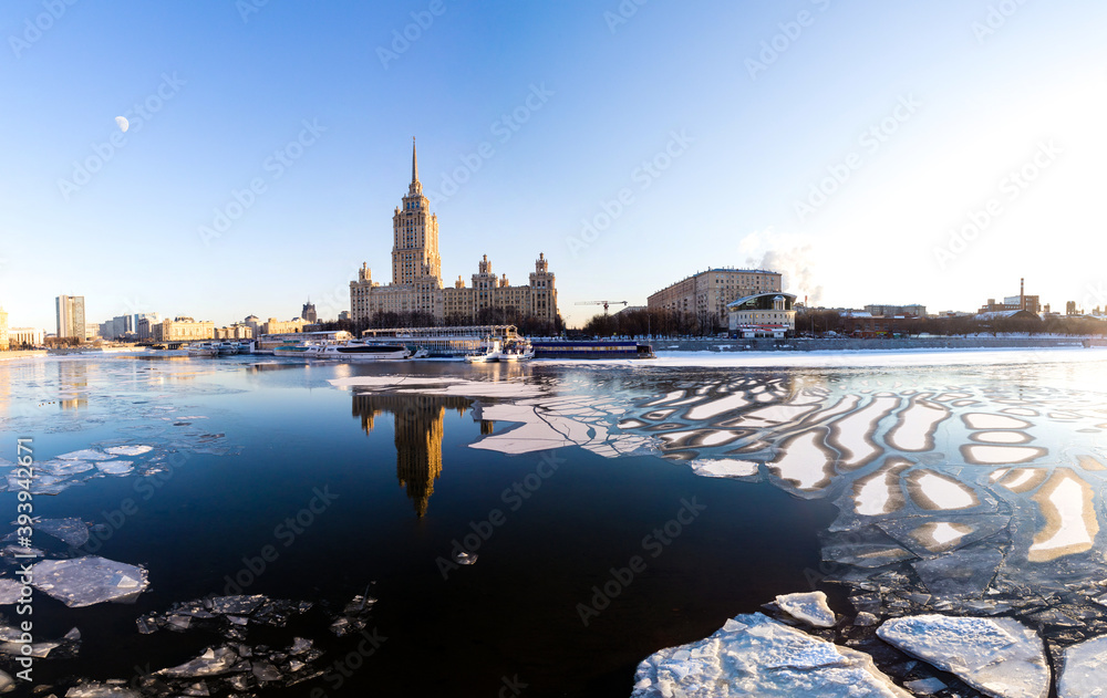 MOSCOW, RUSSIA - Radisson Royal Hotel (former hotel Ukraine) winter ...