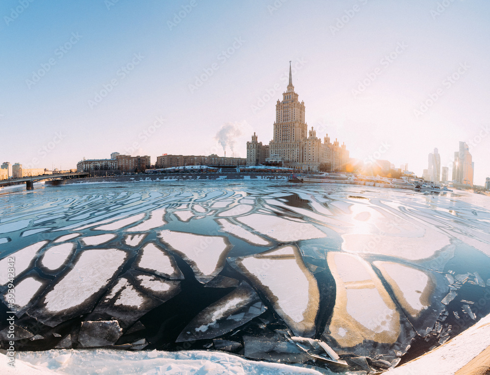 MOSCOW, RUSSIA - Radisson Royal Hotel (former hotel Ukraine) winter ...