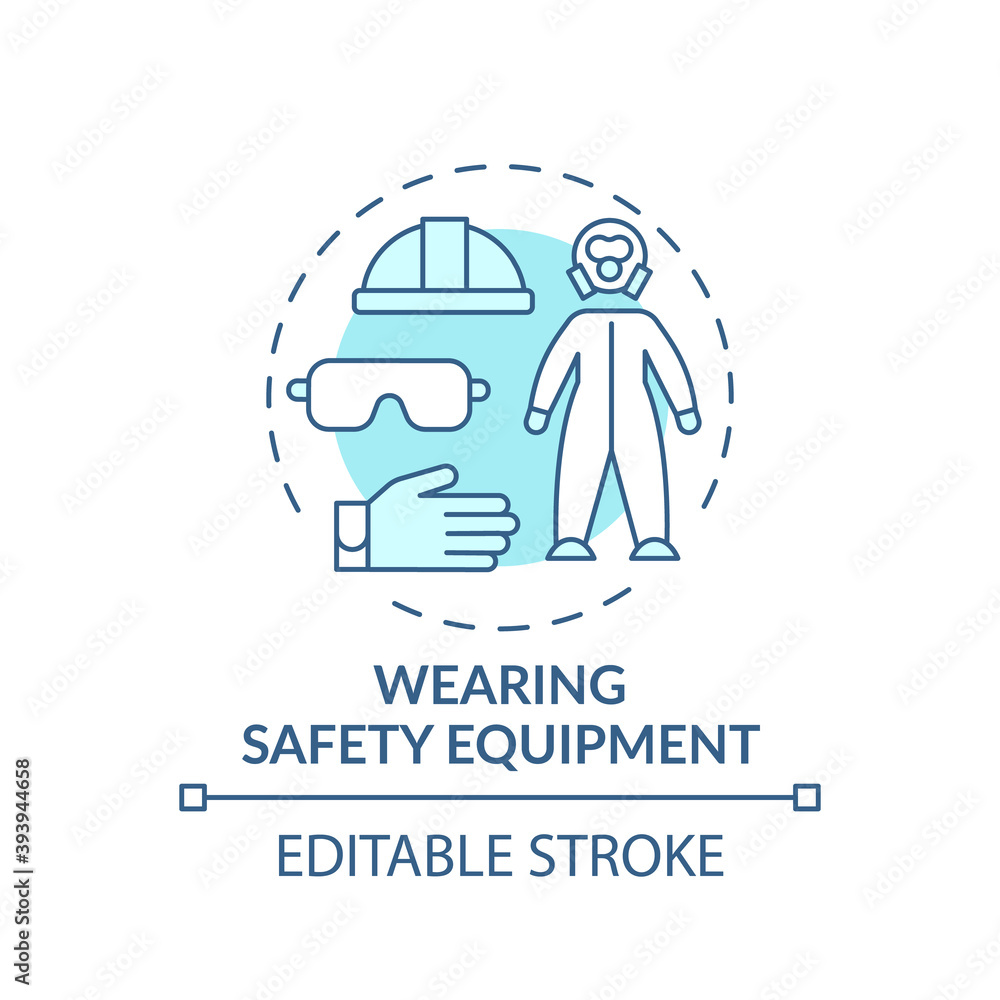 Wearing safety equipment concept icon. Workplace safety elements ...